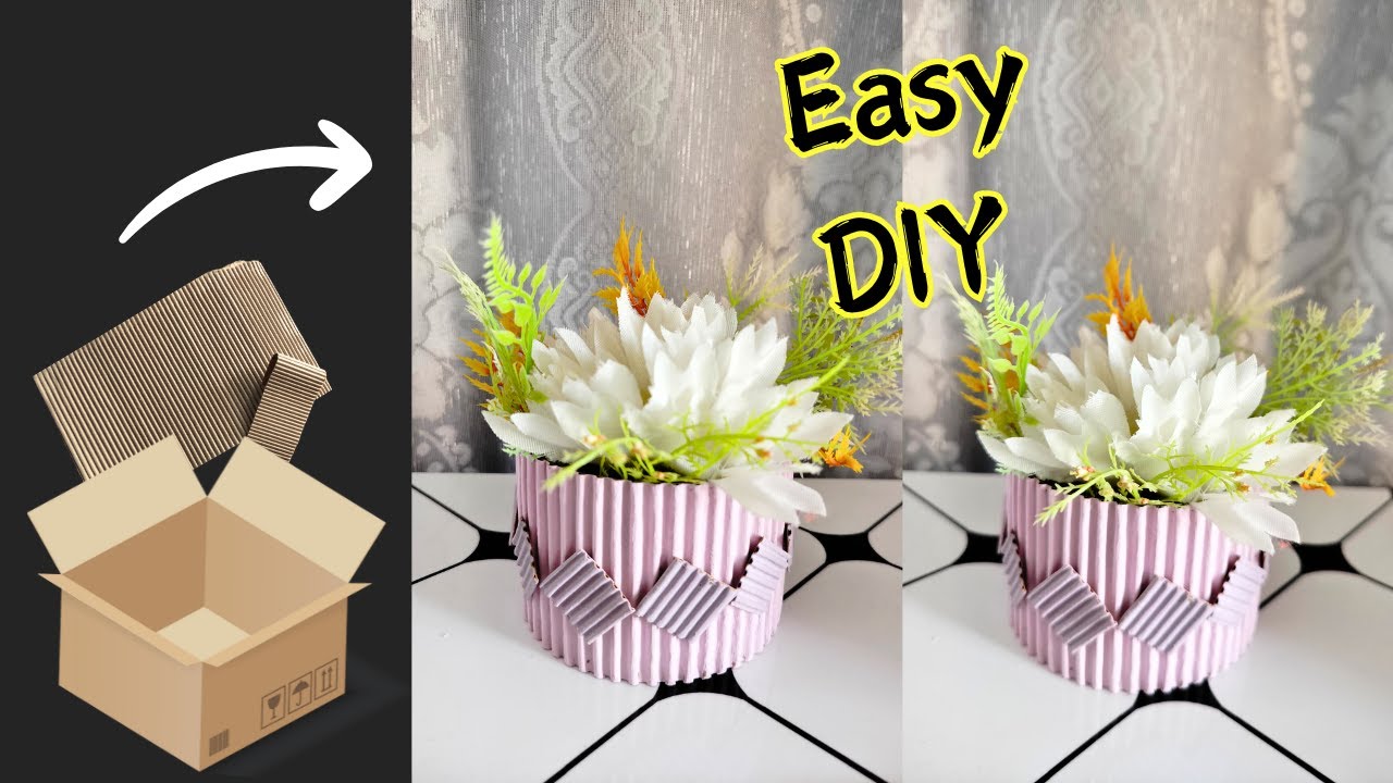 NEW Cardboard Flower pot // Easy Cardboard craft // Home decor - YouTube