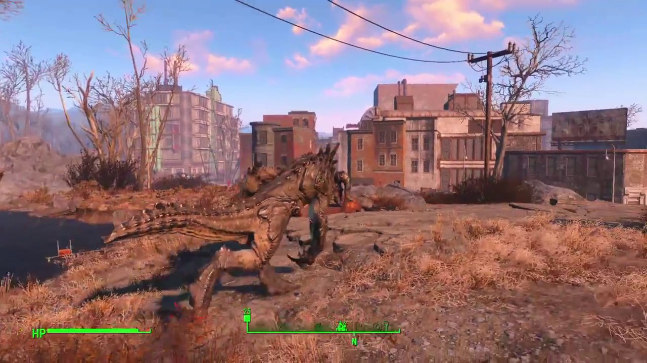 Fallout 4 random encounter: deathclaw fight - YouTube