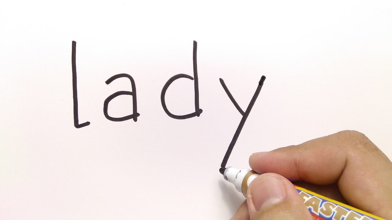 VERY EASY !, How to turn word LADY into CARTOON for kids / learn how to ...