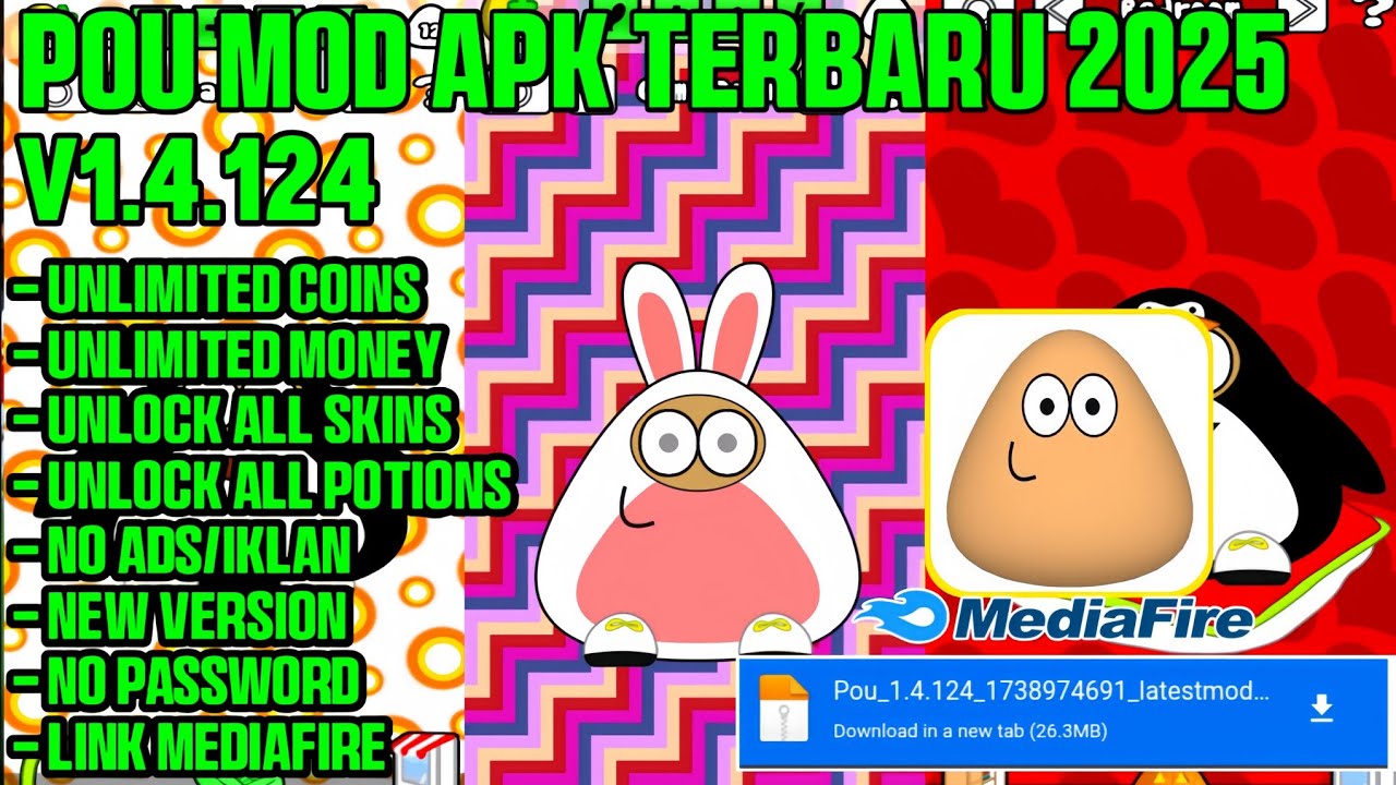 Download Pou Mod Apk V1.4.124 Terbaru 2025 - Unlimited Coins & No Password - YouTube