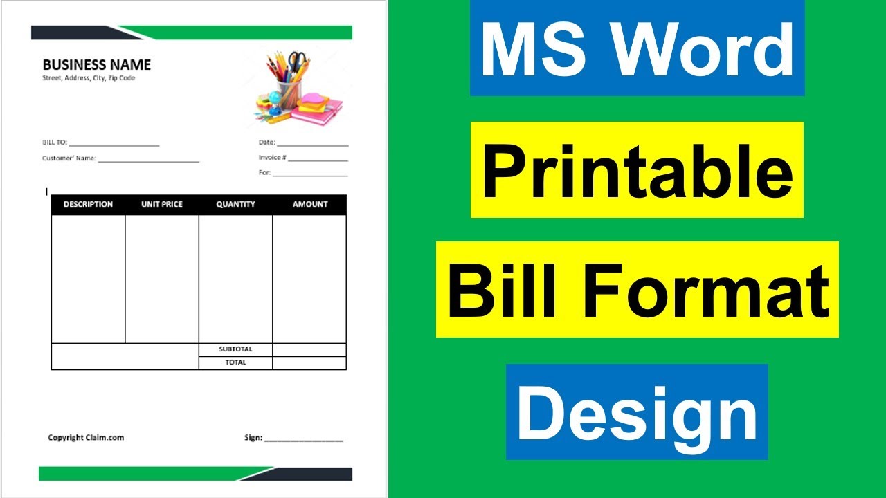 Billing Work in Computer | Bill Invoice in MS Word | Bill Format in ...