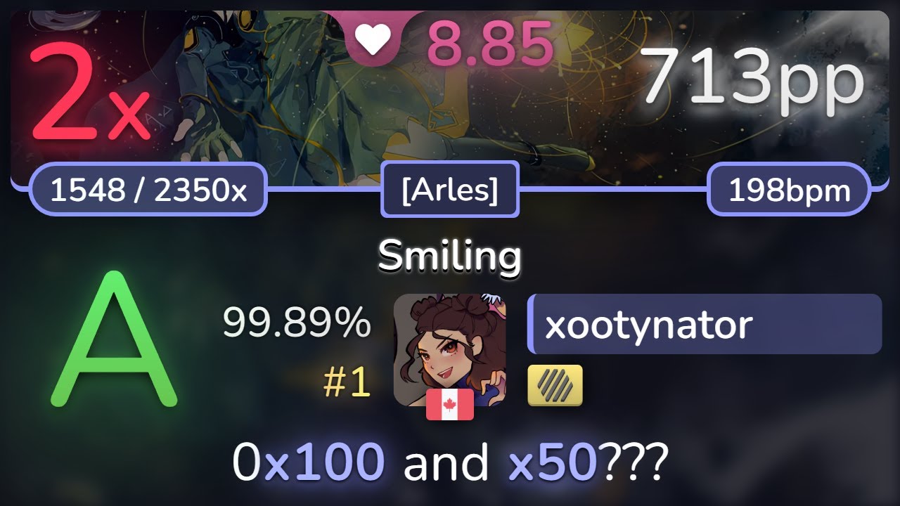 8.9⭐ xootynator | Lime - Smiling [Arles] +HD 99.89% (#1 713pp 2 ) - osu ...