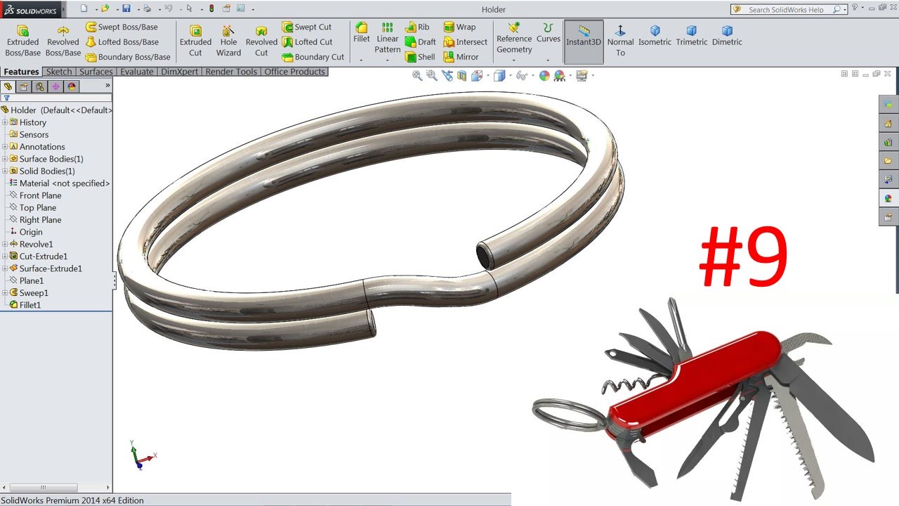 Solidworks tutorial Pocket Multi tool 9. Holder - YouTube