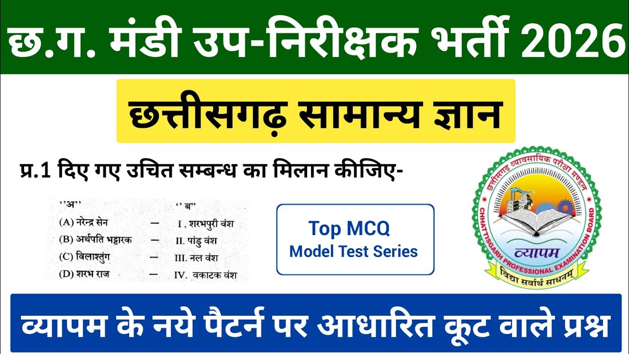 CG Vyapam MCQ | Mandi Up Nirikshak Exam Question | CG Mandi Up ...