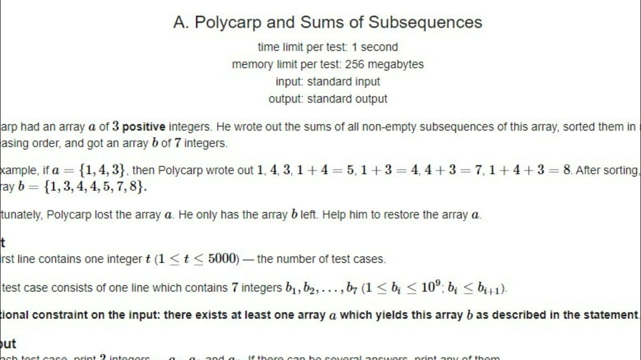 A. Polycarp and Sums of Subsequences codeforces solution - YouTube