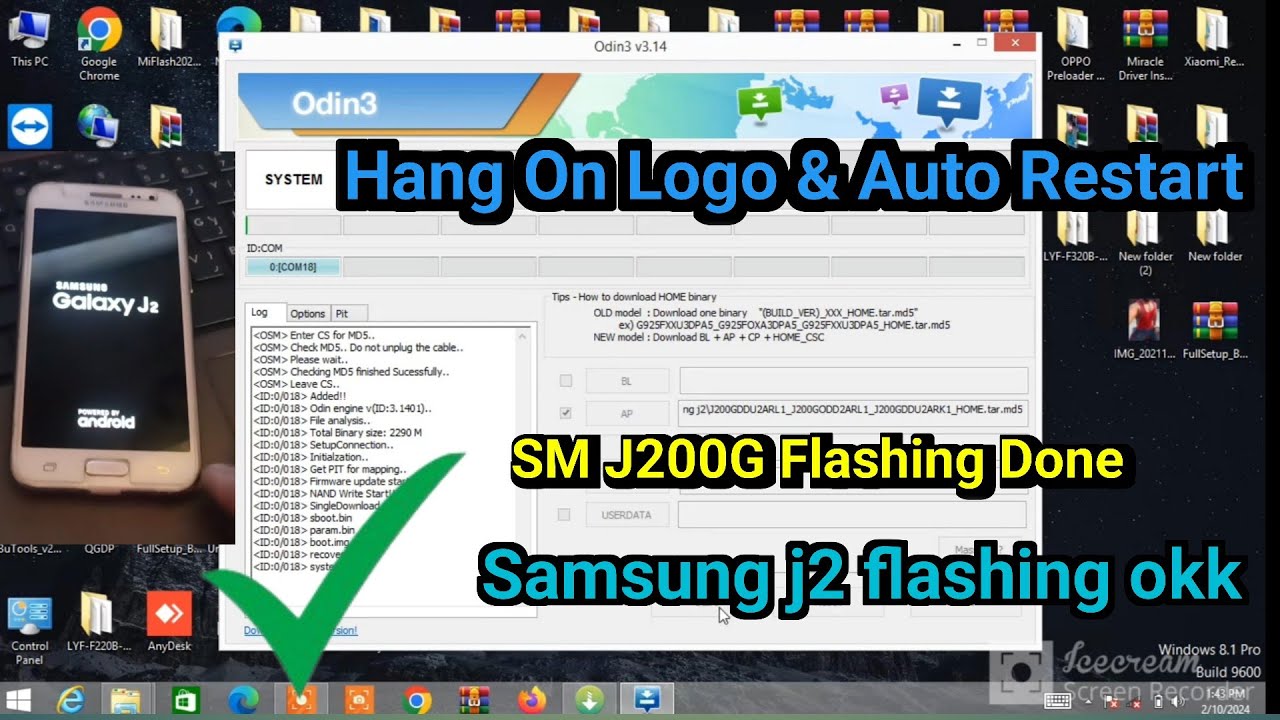Flash Samsung J2 (SM-J200G) with Odin3 tool | Hang On Logo Problem Fix ...