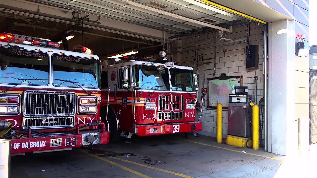 FDNY Engine 63 and Tiller Ladder 39 respond to an MVA - YouTube