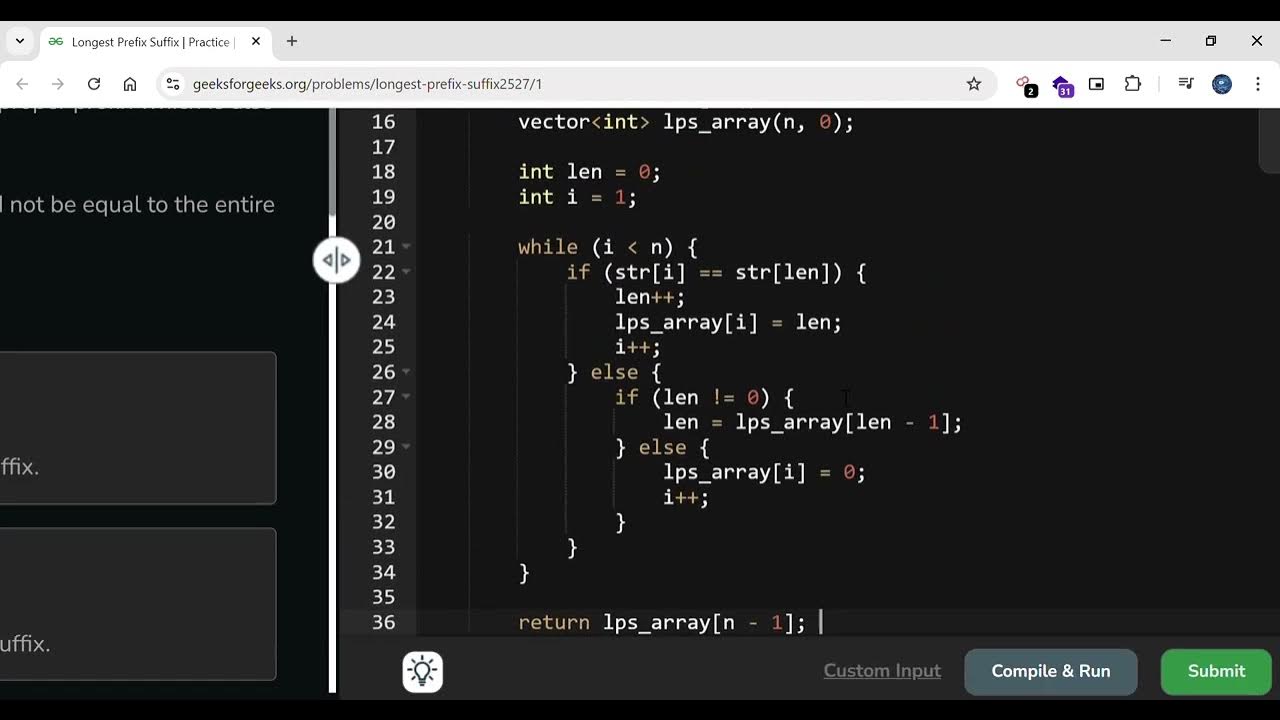 Longest Prefix Suffix || POTD GeeksForGeeks ||21/09/24 - YouTube
