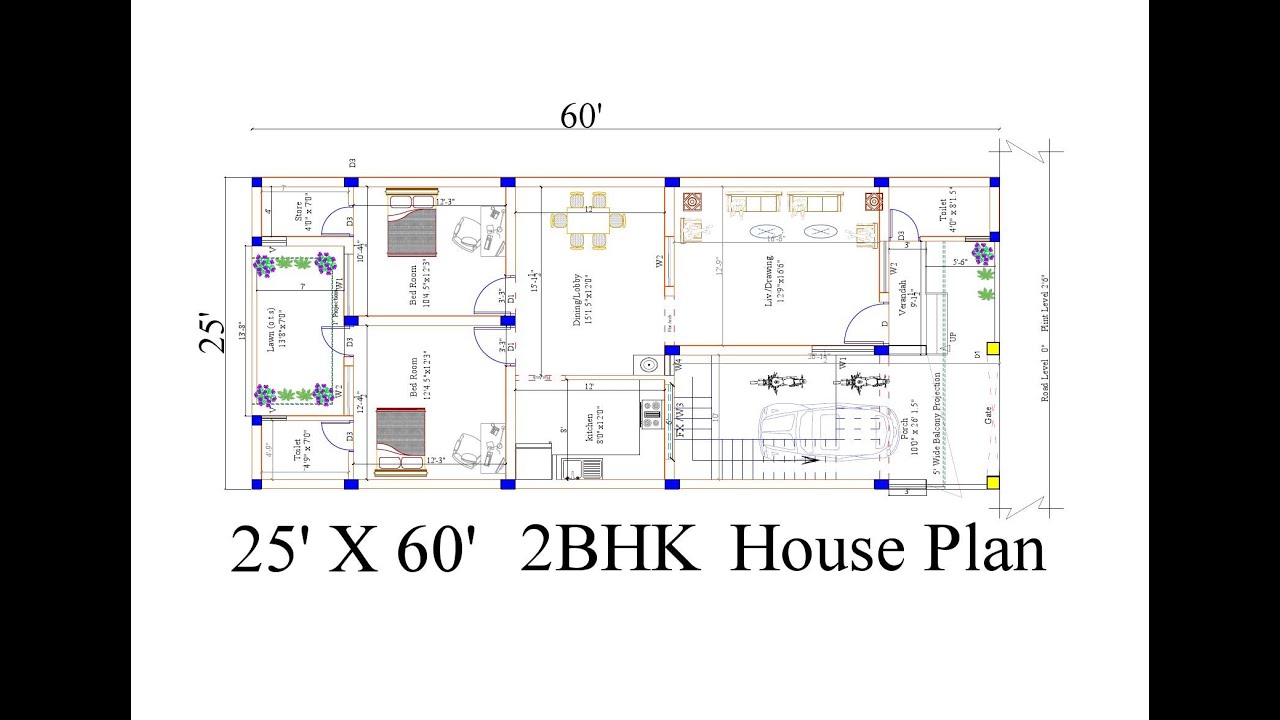25' x 60' 2bhk house plan - YouTube