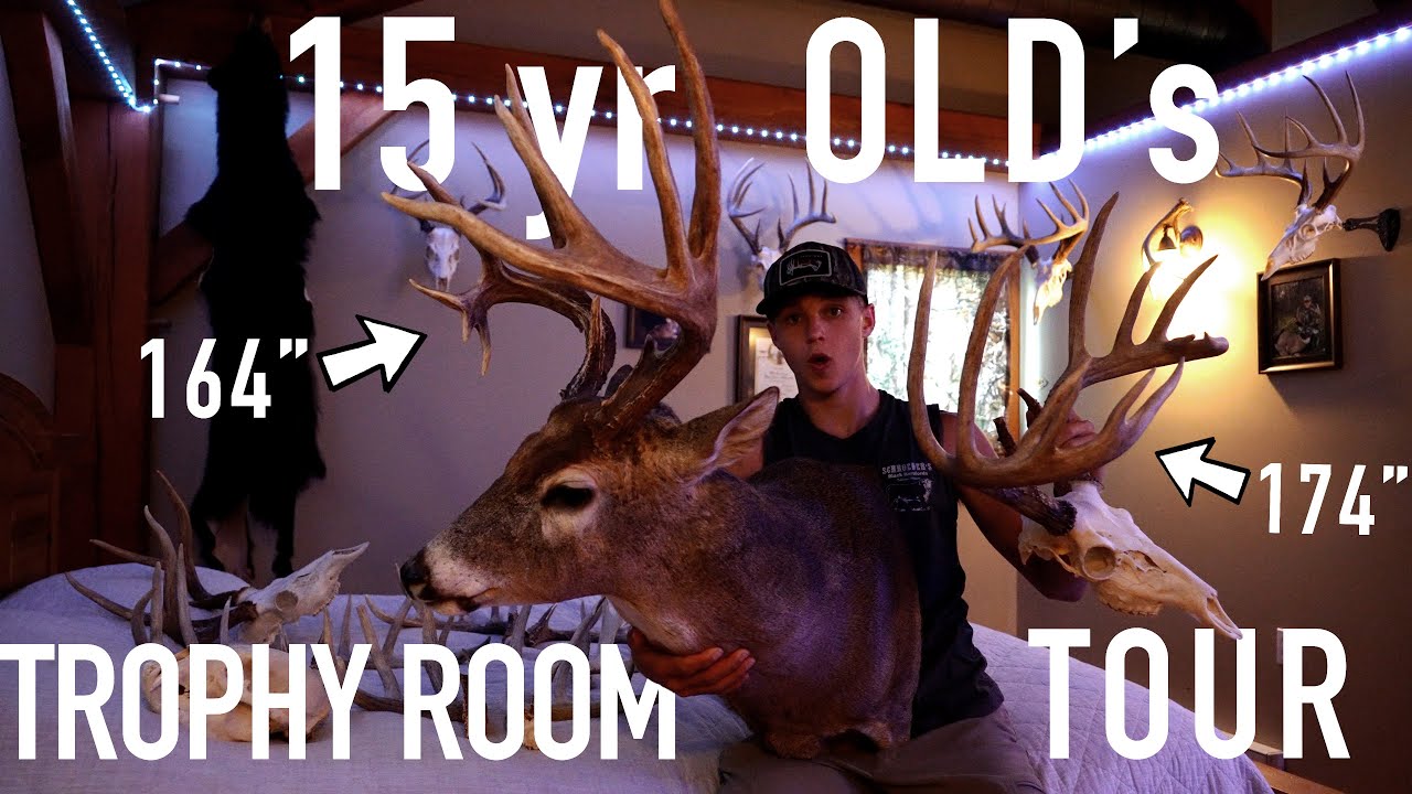 15 YR OLD's INSANE Trophy Room TOUR!! | Lucas' Outdoor Addiction. - YouTube