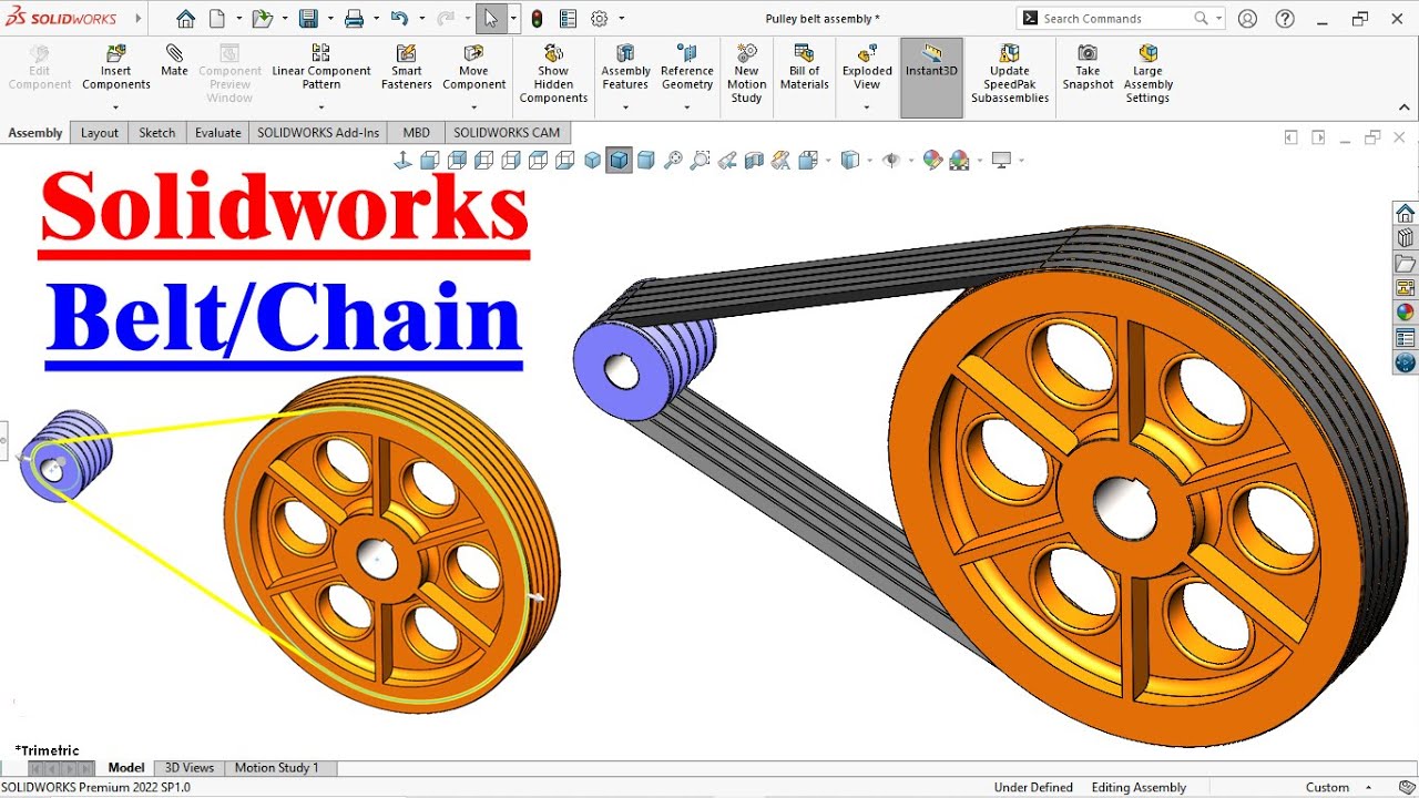 How to use Belt Chain feature in Solidworks Assembly | Hindi - YouTube