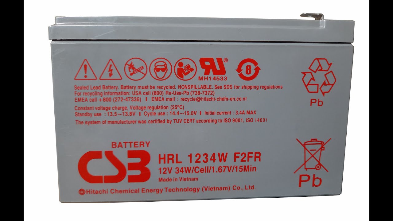 Bình ắc quy điện 12V 9Ah. HRL 1234W F2FR chính hãng CSB - YouTube