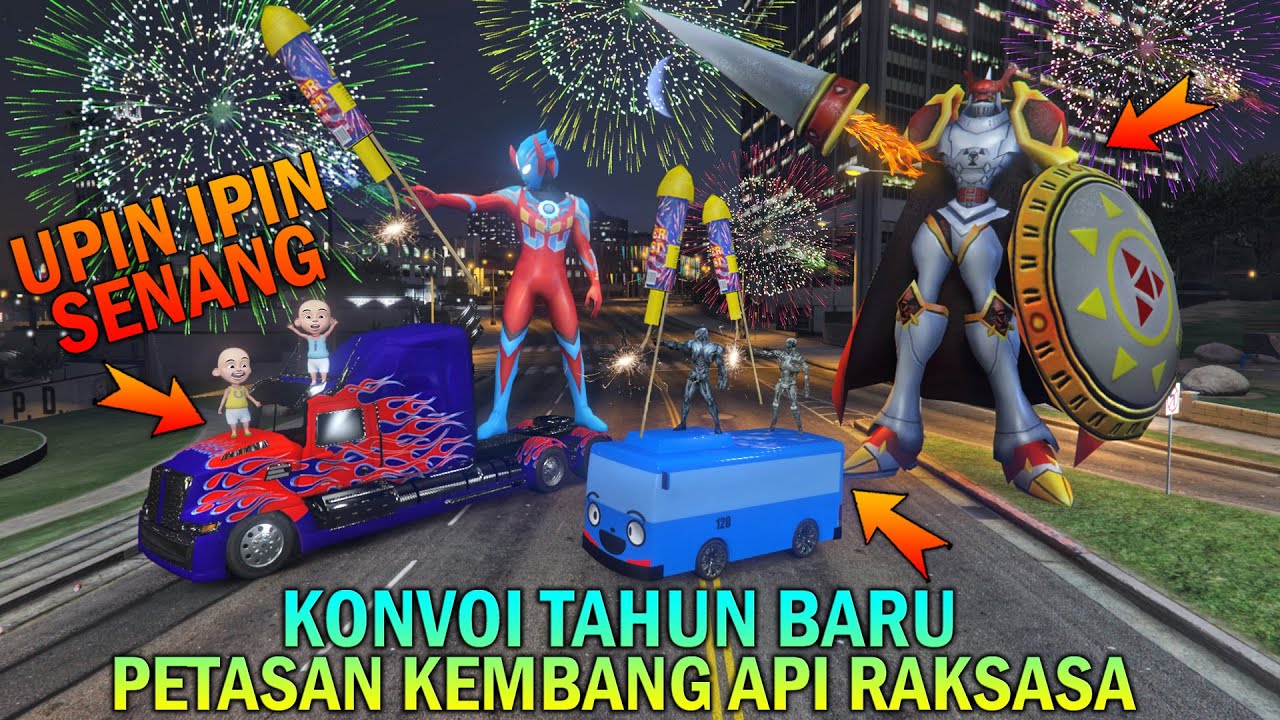 UPIN IPIN KONVOI PETASAN KEMBANG API RAKSASA, BERSAMA ULTRAMAN ...