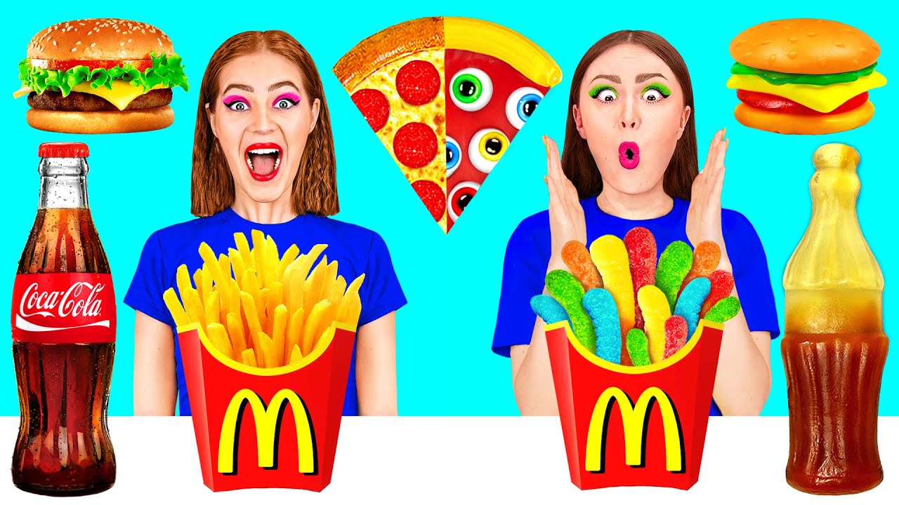 गम्मी खाद्य बनाम असली खाद्य चुनौती PaRaRa Challenge - YouTube