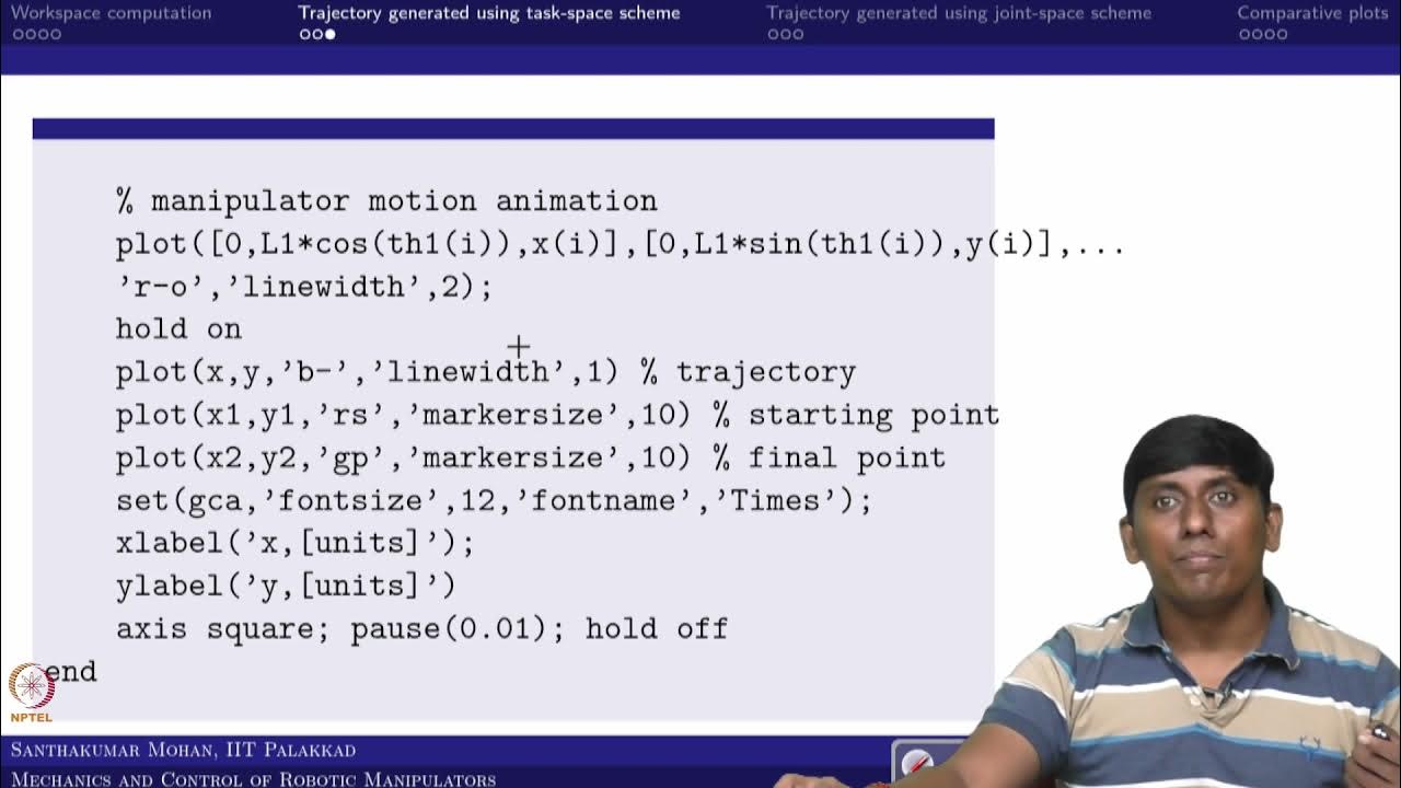 Lecture 35 - Trajectory generation for serial manipulators with workspace using matlab - YouTube
