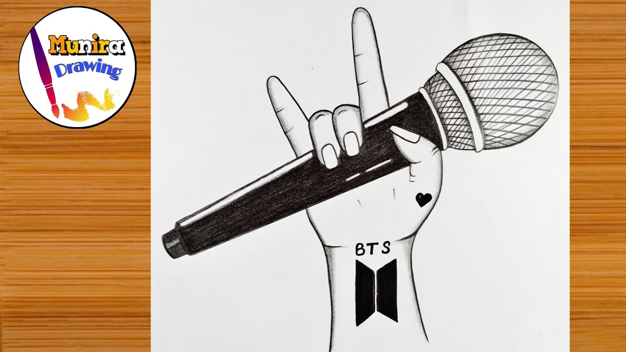 BTS Army Drawing || How to draw BTS Army Hand with Mic || BTS Army Hand ...
