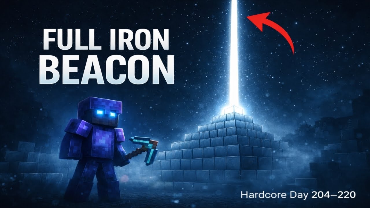 Hardcore Minecraft Day 204–220: I Built a FULL IRON BEACON 💎⚒️ (0.001% ...