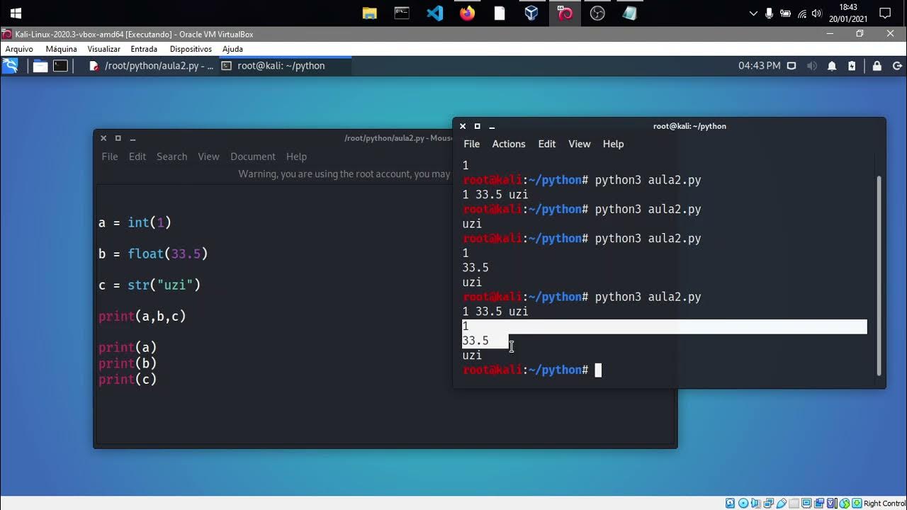 Introdução ao Python com Kali Linux - Aula 2 / 22 ; Variáveis - YouTube