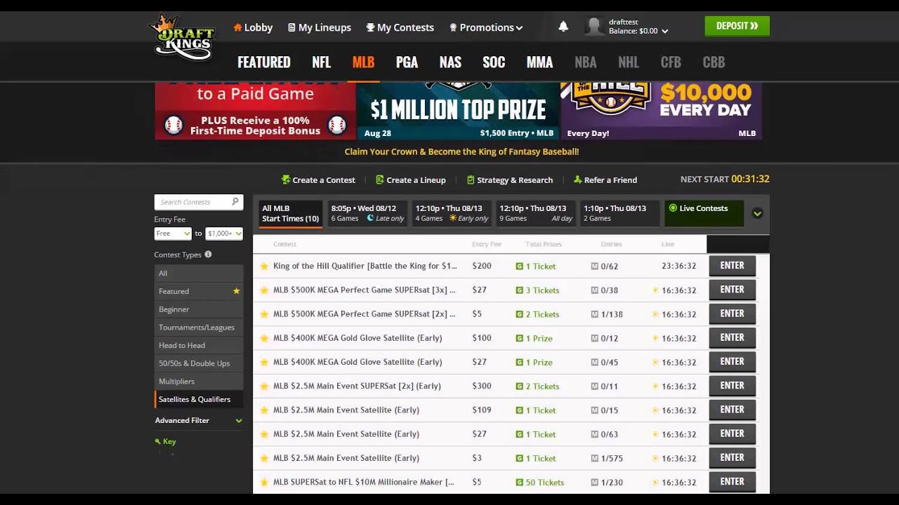 Select a Contest on DraftKings.com - YouTube