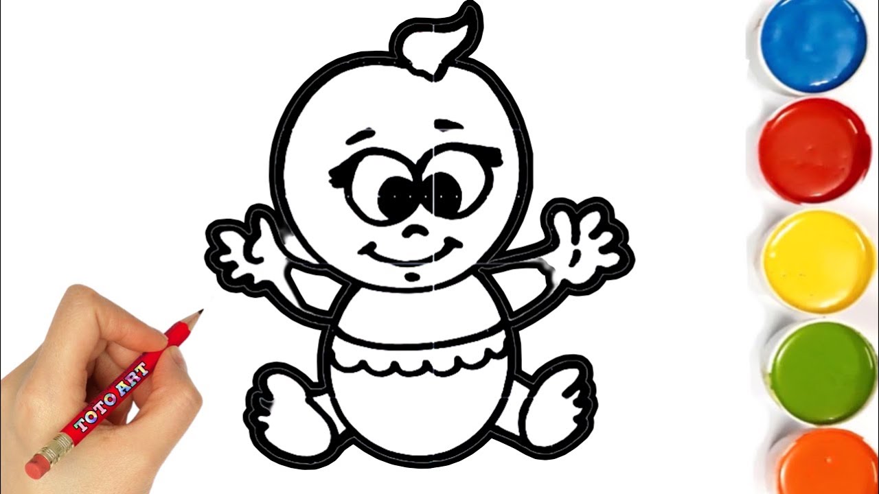 How to draw Baby Girl -Colouring for Kids & Toddlers |Draw, Paint and ...