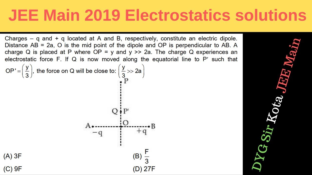 Electrostatics JEE Main 2019 solutions Q8 - YouTube