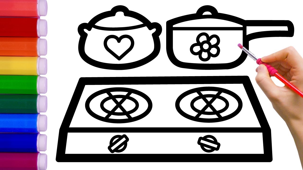 Cooker and Stove Drawing, Painting and Coloring for Kids,Toddlers. How ...