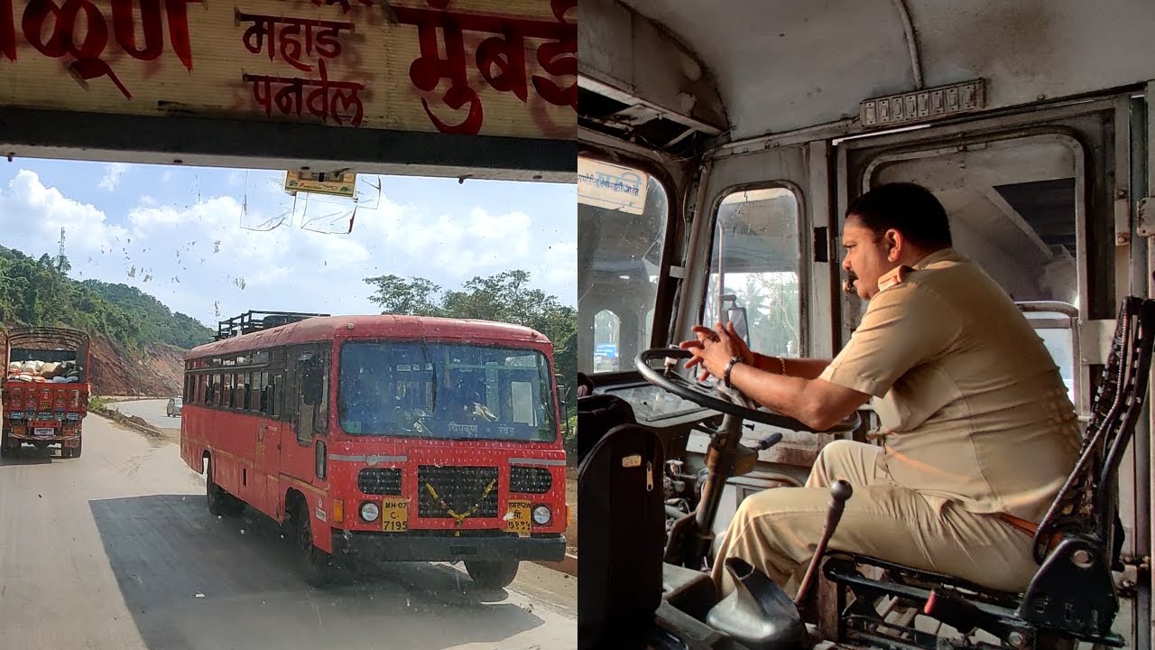 BHOSTE GHAT : FULL JOURNEY : MSRTC SEMI LUXURY HIRKANI ST BUS CABIN ...