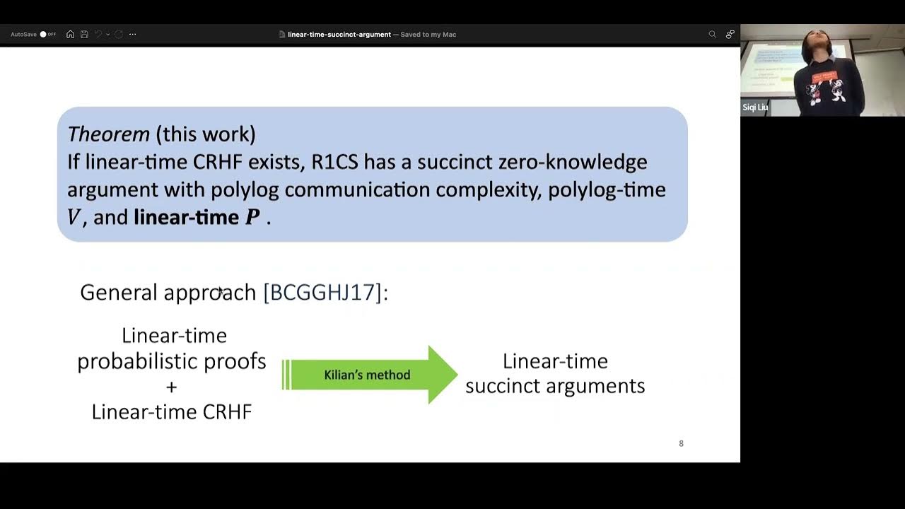 Siqi Liu: Zero-Knowledge IOPs with Linear-Time Prover and Polylogarithmic-Time Verifier - YouTube