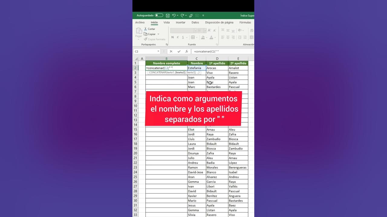 Concatenar Nombres En Excelsuperexcel Excel Cursoexcel Shorts Tutoriales Cursoexcel Youtube