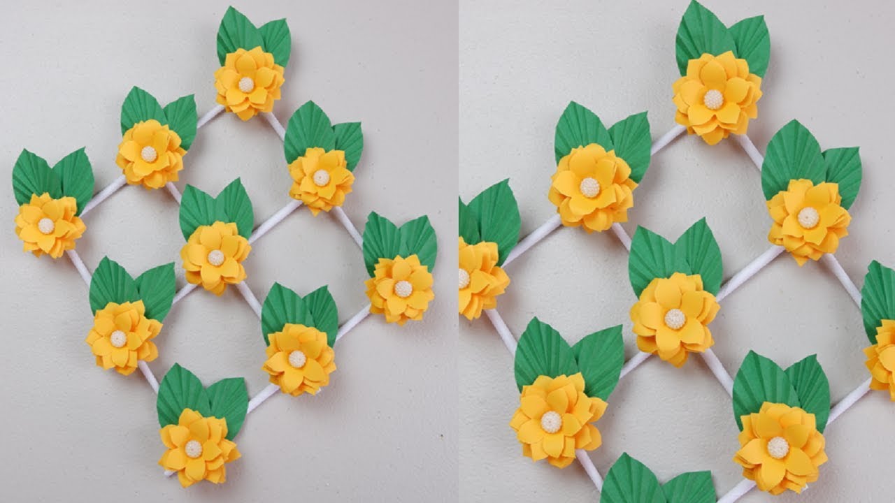 Cute DIY Yellow Paper Flowers for Home Wall Hanging Decoration - YouTube