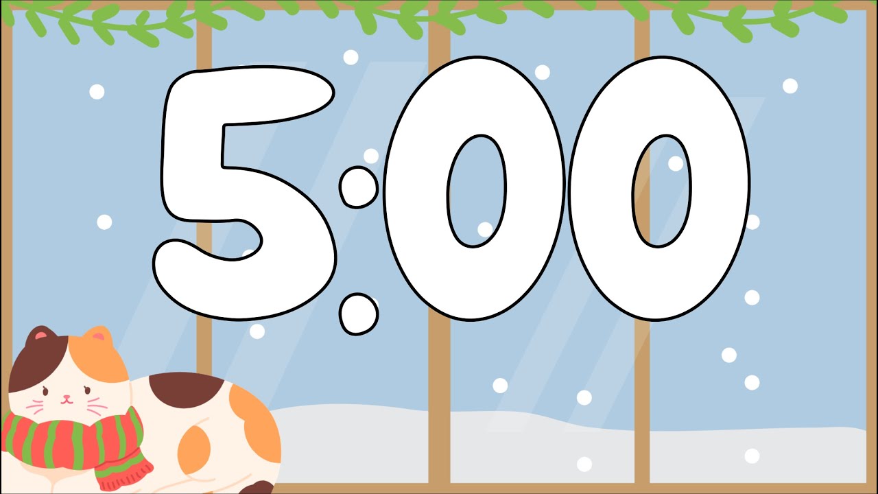 5 Minute Cozy Winter Cat Timer (Warm Harp Alarm at End, No Music) - YouTube