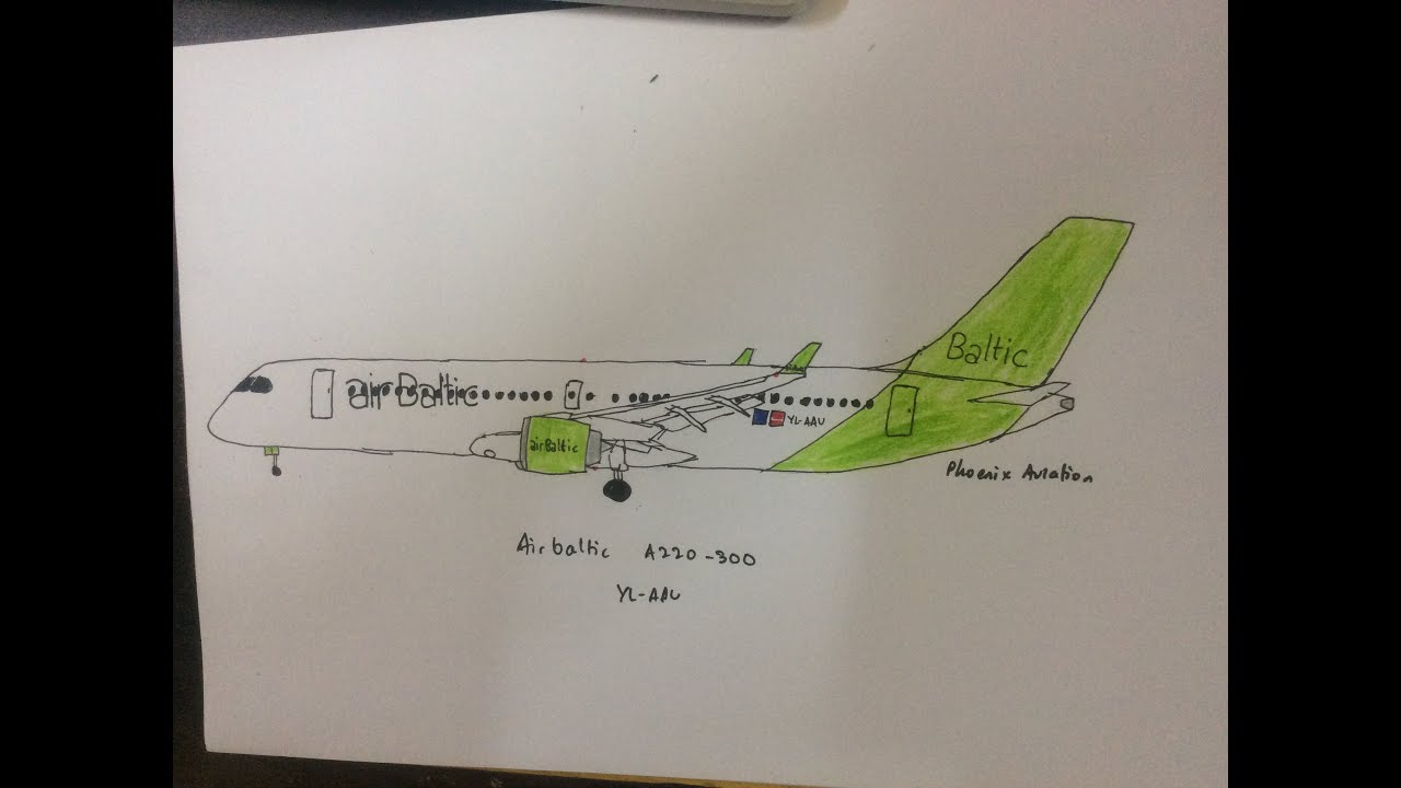 Drawing an airBaltic A220- 300 | YL-AAU - YouTube