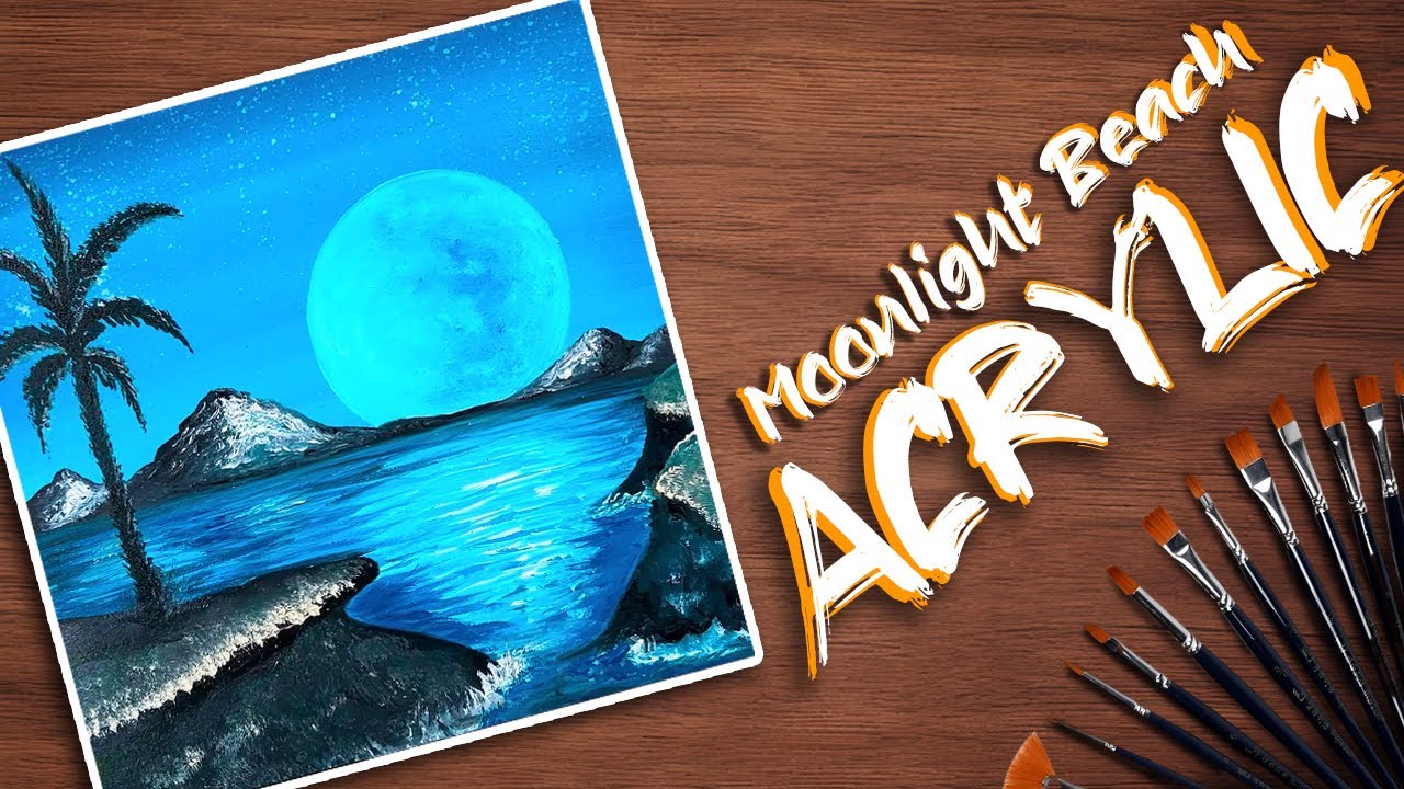Moonlight Beach Acrylic Painting Tutorial for beginners - YouTube