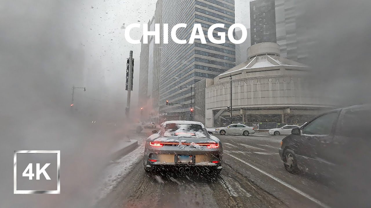 4K First Snow - Drive Downtown Chicago - HDR - November 2024 - YouTube