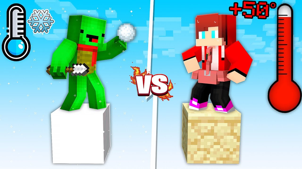 JJ On SAND BLOCK Vs Mikey On SNOW BLOCK: ONE BLOCK CHALLENGE In ...