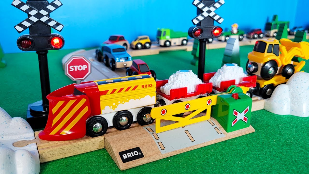 Railfanning Wooden Trains Railway Crossing with Snow Plow Train - YouTube