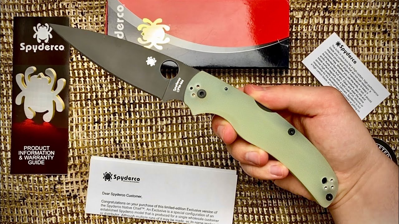Spyderco Native Chief Exclusive Natural G-10 Black CPM-M4 - YouTube