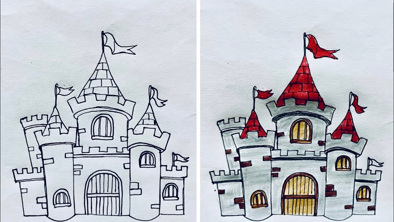 How to draw a medieval Castle Drawing For kids | Easy Drawing Medieval ...