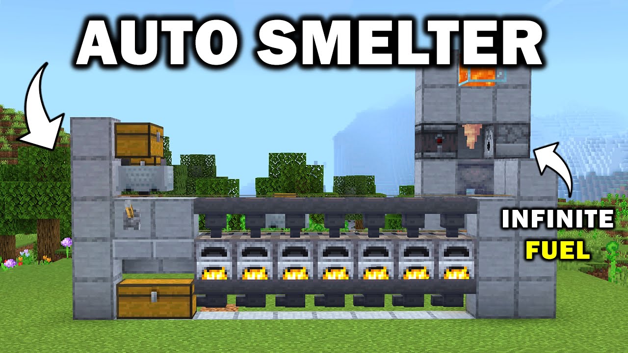 Easiest AUTO SUPER SMELTER With Infinite Lava Fuel in Minecraft Bedrock ...