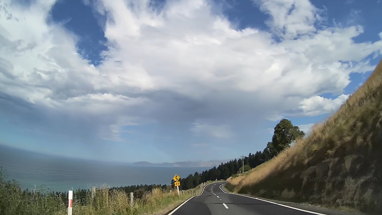 Driving from Karitane to Seacliff in the Otago Region of New Zealand ...