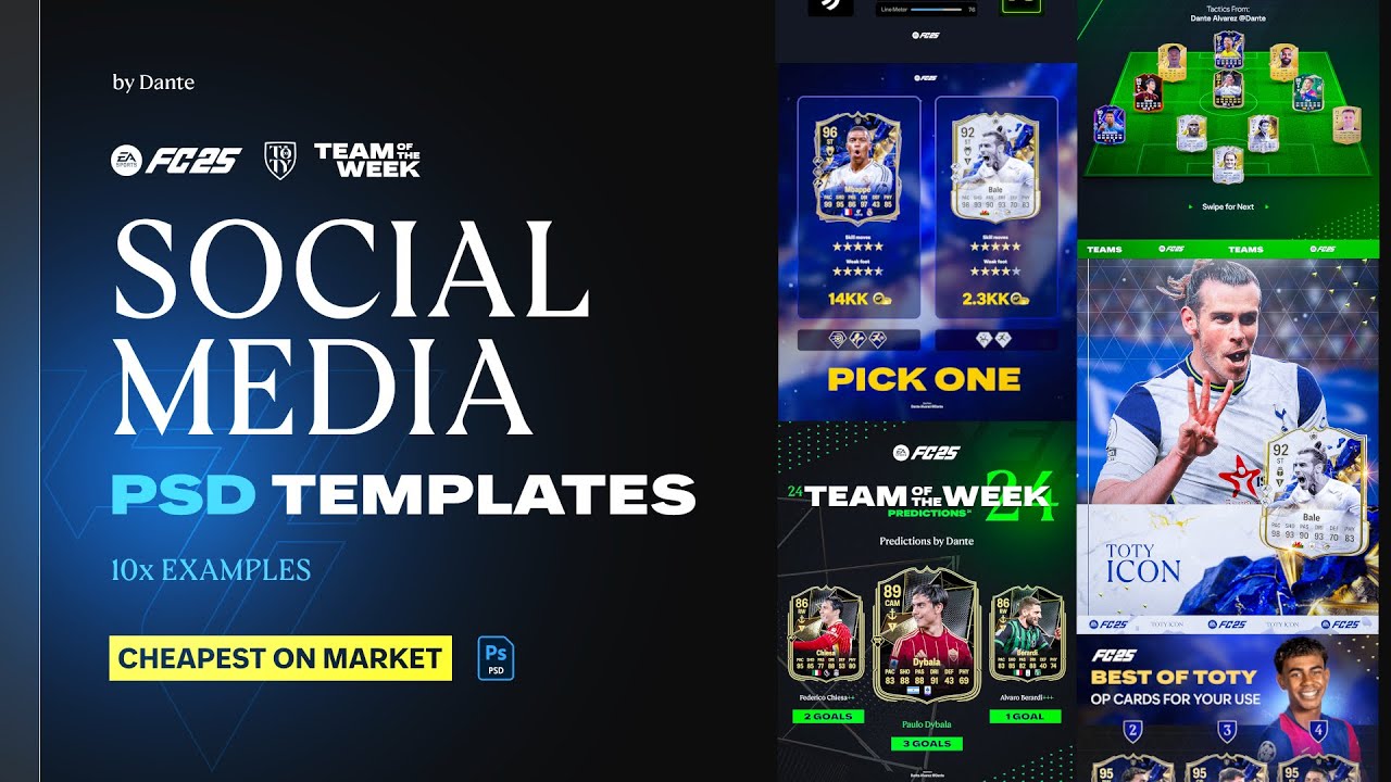 EAFC 25 GFX PACK | 10x SOCIAL MEDIA DESIGNS TEMPLATES - FULLY EDITABLE ...