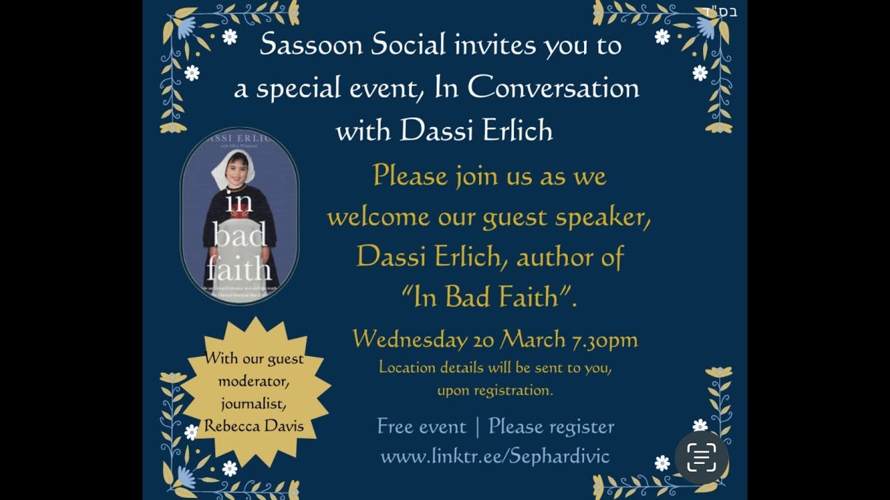 2024 Welcoming Dassi Erlich, author of "In Bad Faith" as our honoured ...