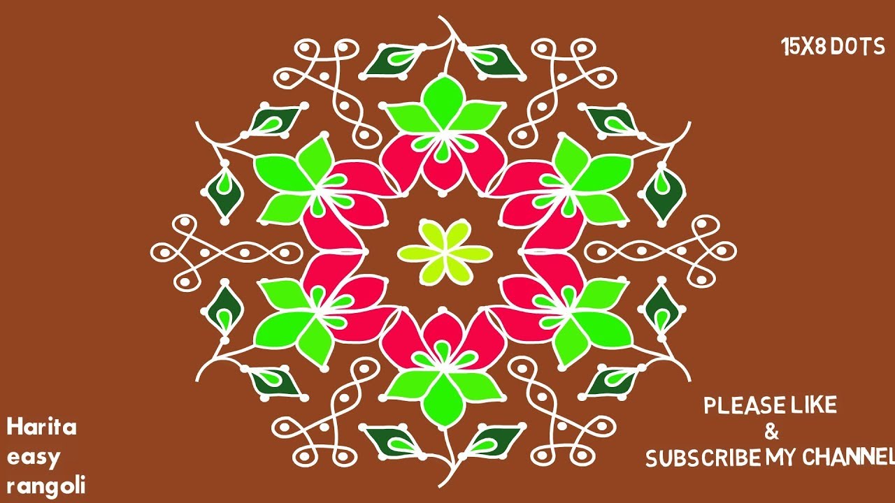 Beautiful lotus flower rangoli design with 15x8 dots by Harita easy ...