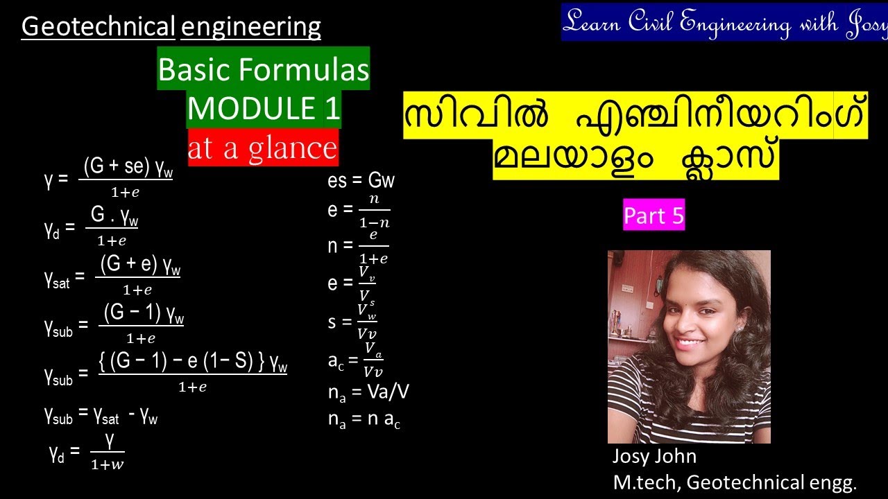 Basic equations in Geotechnical Engineering| Part 5| സിവി ...
