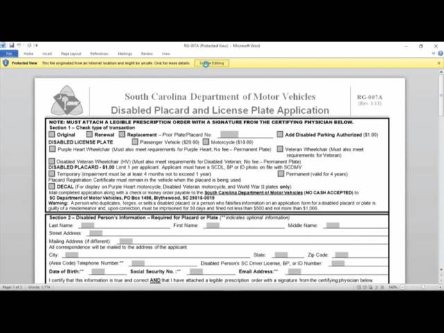 Application For Disabled Person Placard Accessible Forms For People