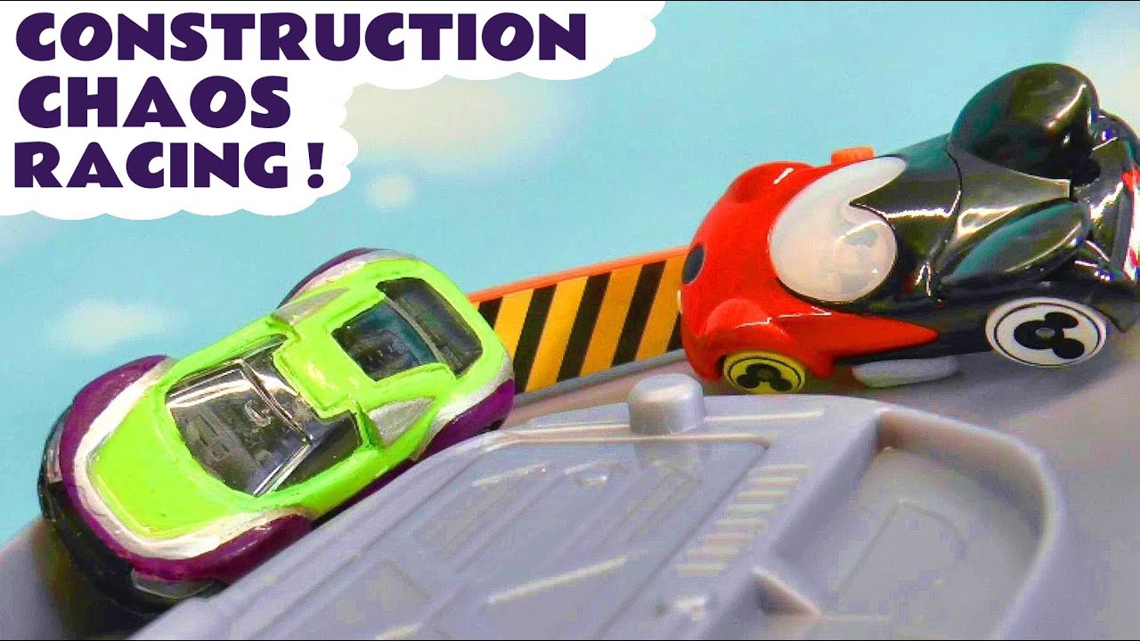 Toy Car Racing with Funlings Cars and Mickey Mouse - YouTube