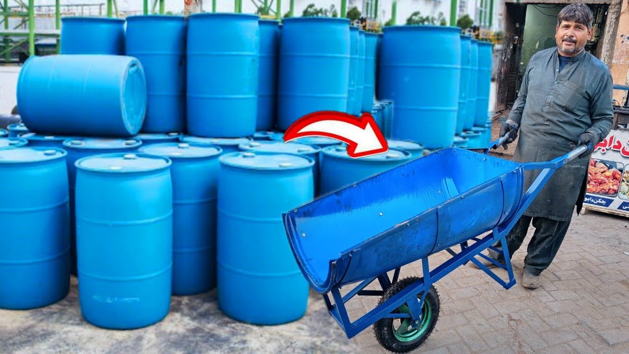 Unbelievable technique in Reuse Old Plastic Oil Drum As Wheelbarrow ...