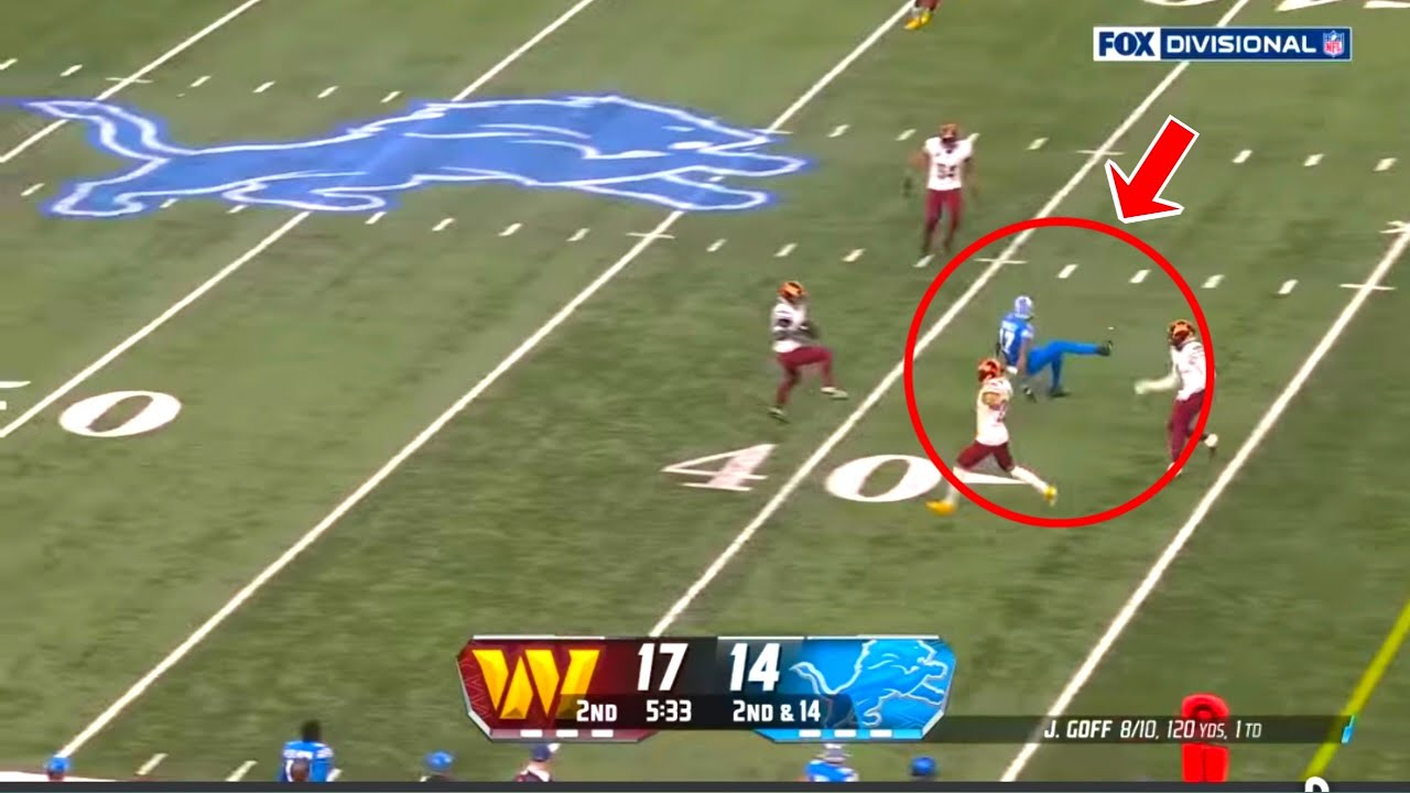 Jared Goff Throws a pick 6 and then gets injured on an illegal hit ...