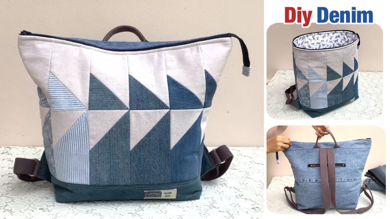 how to sew denim backpack tutorial from scrap old jeans , school bag ...
