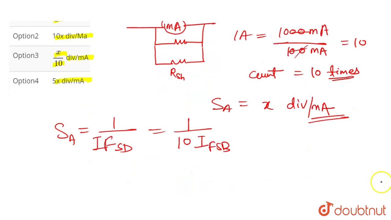 The senstivity of a milliammeter of range `0 ` to 100 mA is x div ...